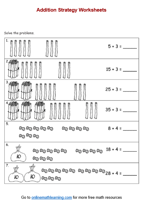 Addition Strategy Worksheets (First Grade, printable)
