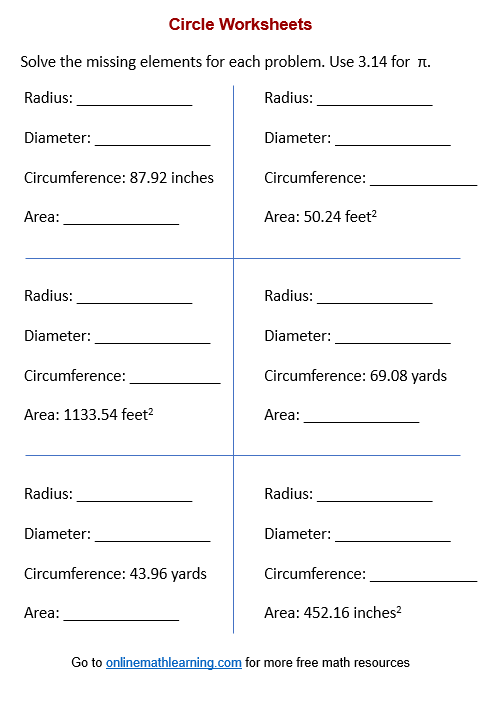 Area And Circumference Of A Circle Worksheet Gcse Area And