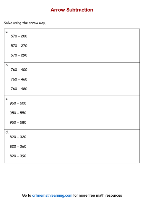 Subtraction Homework Worksheets