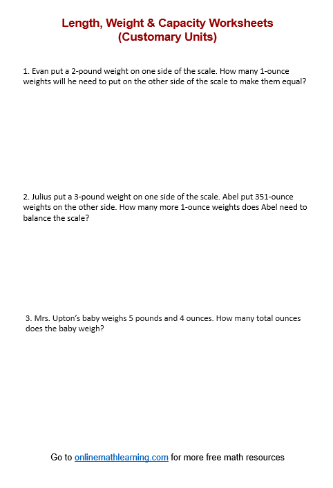 Customary Capacity Worksheets