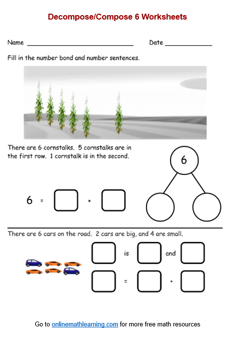 Composing Numbers Worksheet Decompose Numbers To 6 Worksheet
