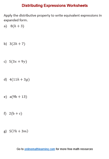 Distributive Worksheet Determining Distributive Property Worksheet