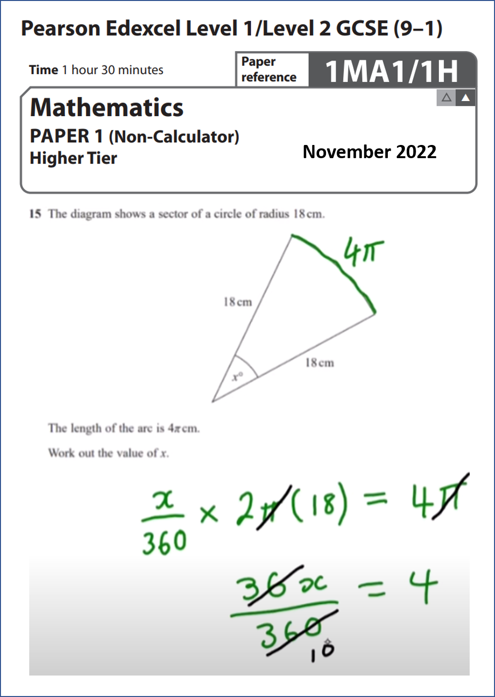 Edexcel GCSE (9-1) Mathematics Nov 2022 Paper 1MA1/1H (video lessons ...