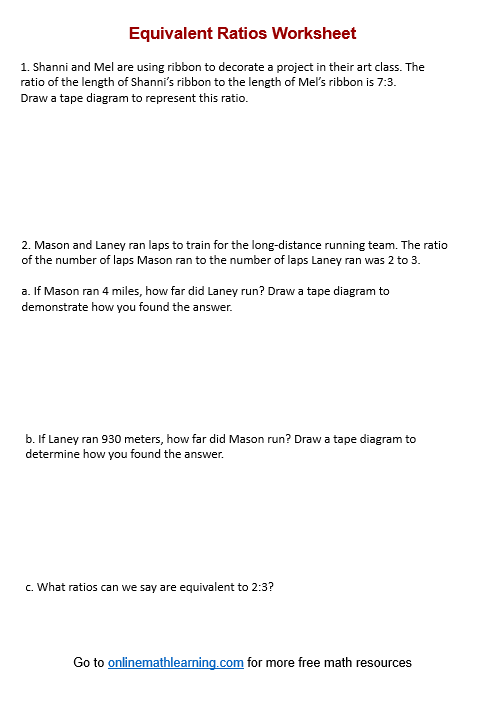 Equivalent Ratios & Tape Diagrams Worksheet (examples, answers, videos ...