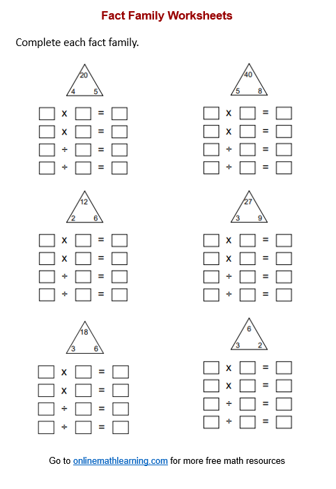 Fact Family Multiply Divide Worksheets (printable, online, answers ...