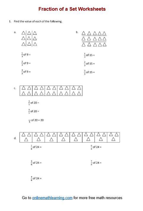 Fraction of a Set Worksheets (Printable, Online)