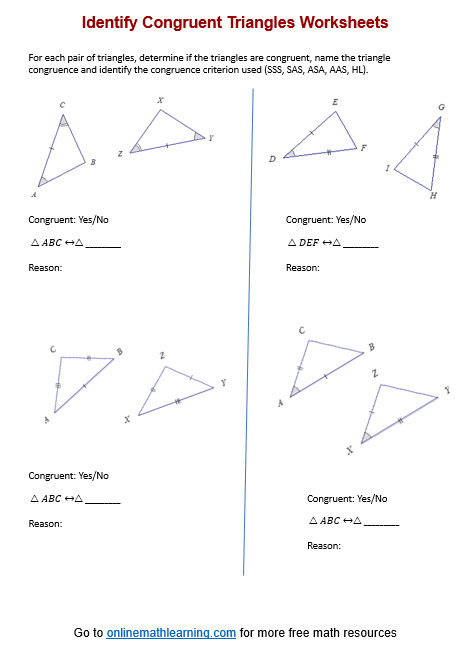 Identify Congruent Triangles Worksheets (printable, online, answers ...