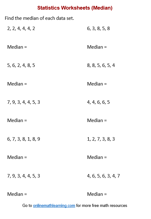 Median Worksheets (printable, online, answers, examples)