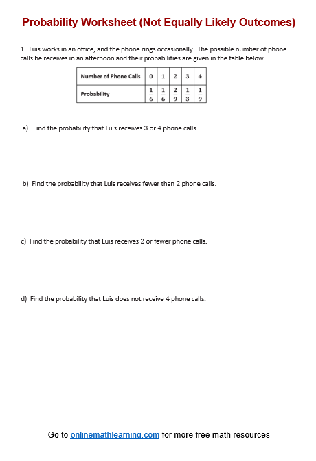 Probability Problems Worksheets (printable, online, answers, examples)