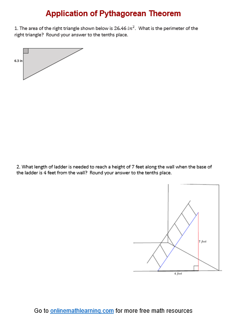 Pythagorean Theorem Word Problem Worksheet (examples, solutions, videos, worksheets, activities)