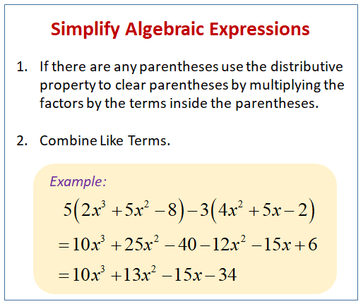 Simplifying Algebraic Expressions Examples Algebraic Simplifying 
