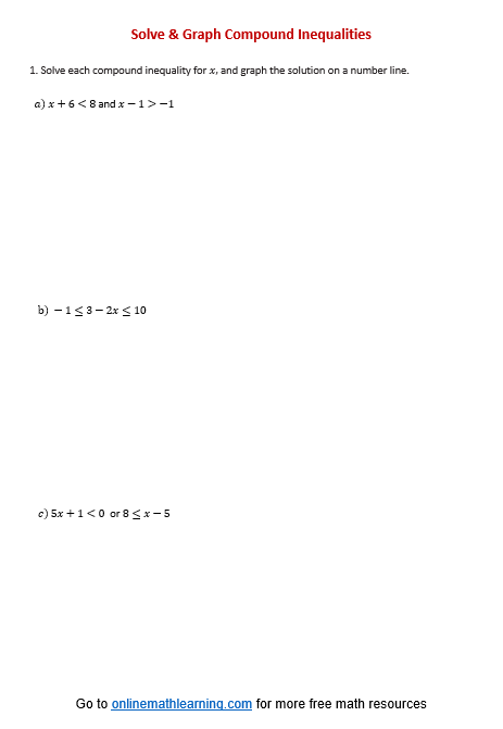 Solve & Graph Compound Inequalities Worksheets (examples, solutions ...