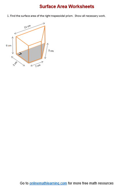 Surface Area of Prisms Worksheets (printable, online, answers, examples)