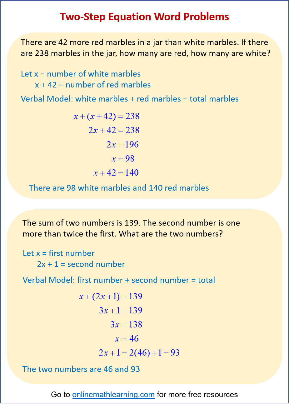 One-Step & Two-Step Equation Word Problems (examples, videos ...