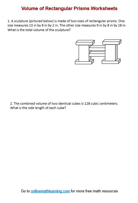 Volume of Rectangular Prism Word Problems Worksheets (answers ...