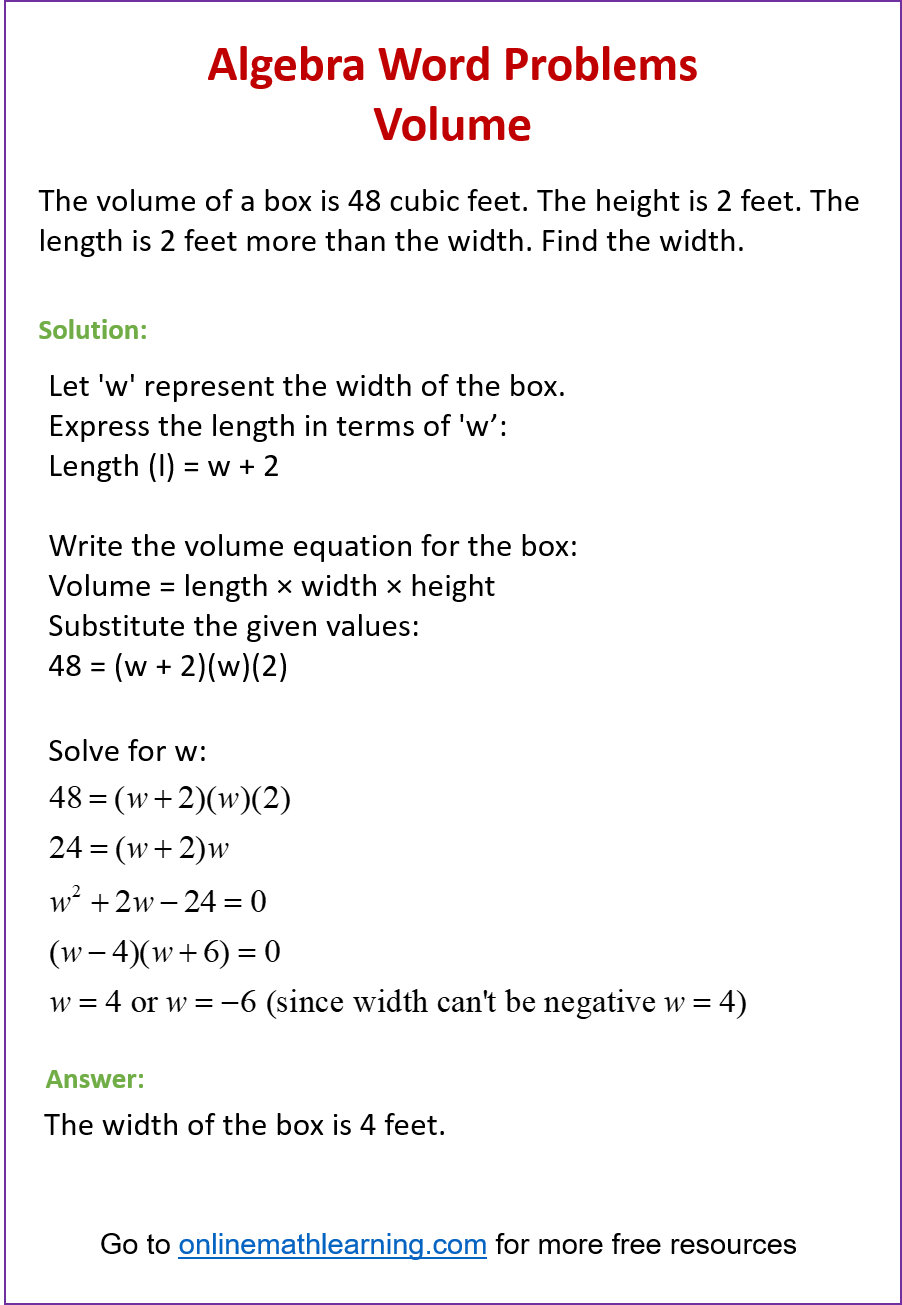 Volume Word Problems (examples, videos, worksheets, solutions, activities)